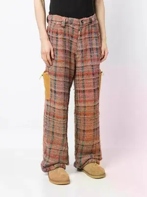 VITELLI Check Pattern Whipstitch Straight-leg Trousers