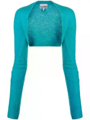 GANNI Knitted Cropped Bolero - Blue