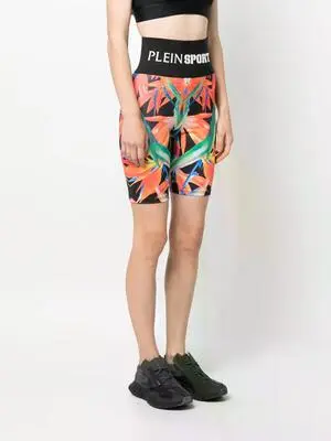 PLEIN SPORT Graphic Print High-waisted Cyclist Shorts - Black