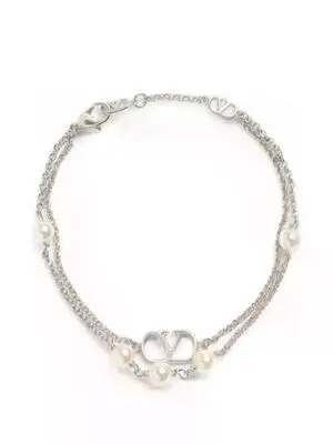 Valentino Garavani Vlogo Signature Pearl Embellished Bracelet - Silver