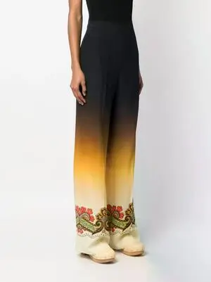Etro Graphic Print Silk Trousers - Black