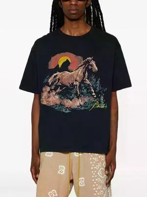 Rhude Santos Graphic-print Cotton T-shirt - Black