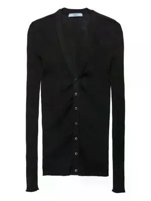 Prada Ribbed-knit Cardigan With V-neck - Black