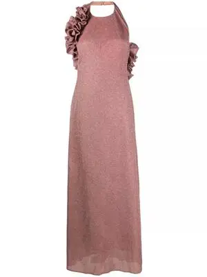 RAYANE BACHA Metallic Ruched Halterneck Maxi Dress