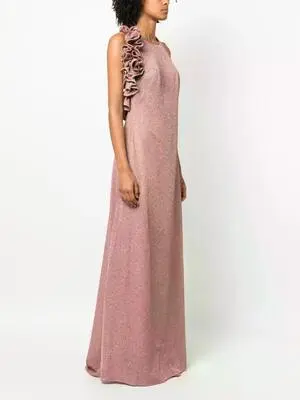 RAYANE BACHA Metallic Ruched Halterneck Maxi Dress