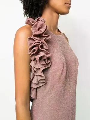RAYANE BACHA Metallic Ruched Halterneck Maxi Dress