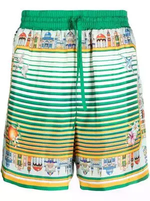 Casablanca Casablanca City Scape Silk Shorts Green