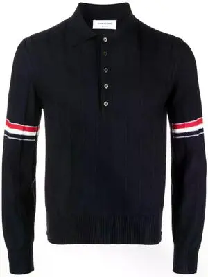 Thom Browne Rwb-stripe Knitted Polo Shirt - Blue