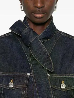 LANVIN Indigo Denim Pussy-bow Collar Jacket