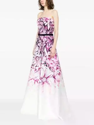 SAIID KOBEISY Floral-print Strapless Gown