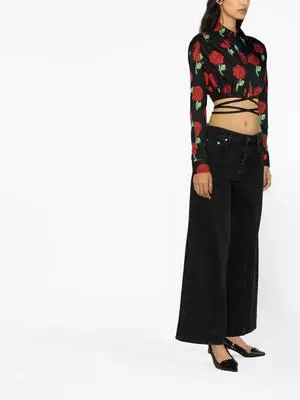 Versace Cropped Floral Print Blouse
