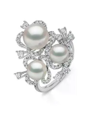 Yoko London 18k White Gold Akoya Pearl And Diamond Cocktail Ring - Silver