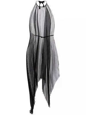 SHANSHAN RUAN Asymmetric Pleated Midi Dress - Black