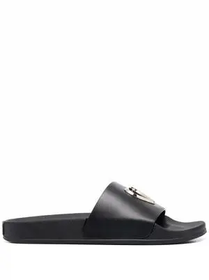 Red Valentino Heart Plaque Flat Slides - Black