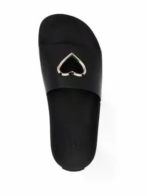 Red Valentino Heart Plaque Flat Slides - Black