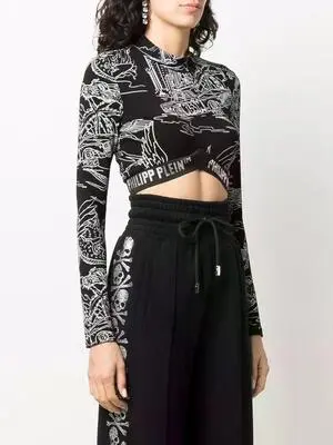 Philipp Plein Graphic Print Cropped Top