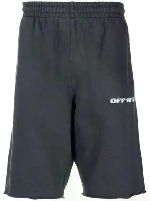 Off-White Arrows Logo Print Cotton Shorts - Grey