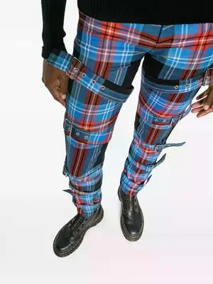 CHARLES JEFFREY Tartan Buckled Straight-leg Trousers
