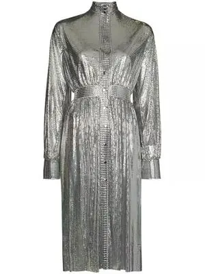 Rabanne High Neck Sequin Mesh Dress - Silver