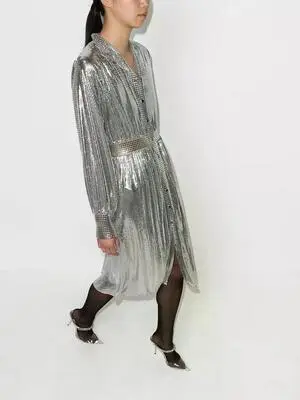 Rabanne High Neck Sequin Mesh Dress