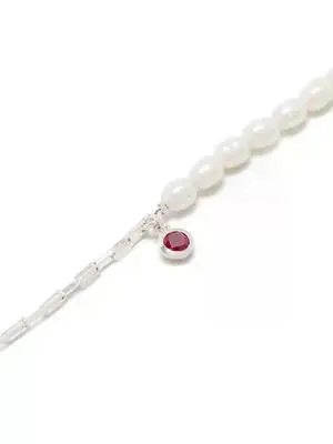 DOWER & HALL Luna Pearl And Garnet Drop Bracelet In Sterling
