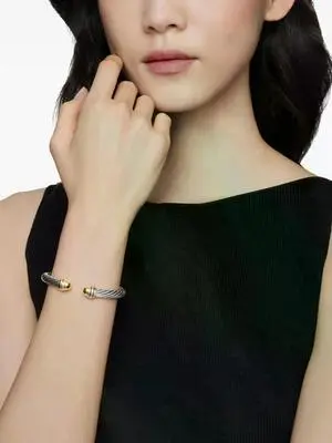 David Yurman 14k Yellow Gold And Sterling Classic Cable Bracelet - Silver
