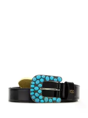 Valentino Garavani Vlogo Signature Brushed Calfskin Belt - Black