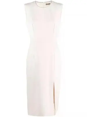 Peserico Sleeveless Pencil Midi Dress With Pleat Detailing - Neutrals