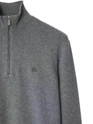 Burberry Logo Cashmere Blend Quarter Zip Sweater - Grey