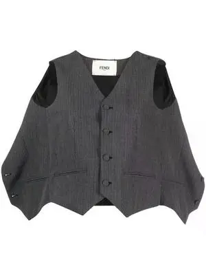 Fendi Deconstructed Pinstripe Wool Waistcoat - Grey