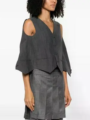 Fendi Deconstructed Pinstripe Wool Waistcoat - Grey