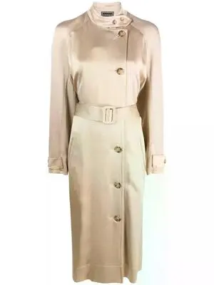 10 CORSO COMO Double-breasted Belted Satin Coat - Neutrals