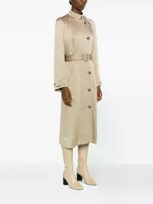 10 CORSO COMO Double-breasted Belted Satin Coat - Neutrals