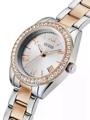 Guess Stainless Steel Watch With Crystal-encrusted Bezel And Link Bracelet - Silver