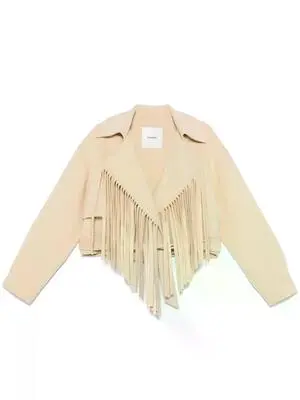Nanushka Fringe-detail Belted Jacket - Neutrals