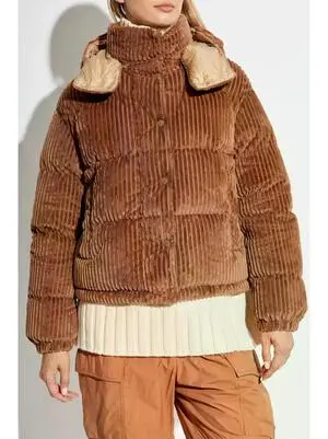 Moncler Corduroy Puffer Jacket With Logo Patch