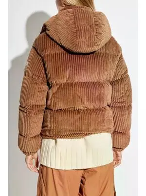 Moncler Corduroy Puffer Jacket With Logo Patch