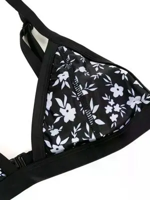 DUSKII Floral Print Triangle Bikini Top - Black