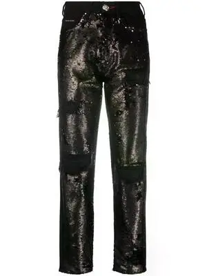 Philipp Plein High-waisted Sequinned Ripped Jeans