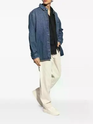 SAMSOE SAMSOE Short-sleeve Linen-blend Shirt - Blue