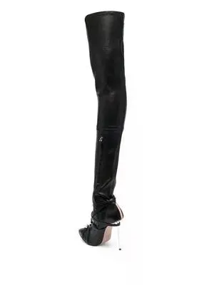HARDOT Thigh High Pointed Toe Stiletto Boots - Black