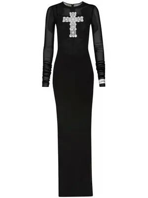 Dolce & Gabbana Embellished Tulle Maxi Dress - Black