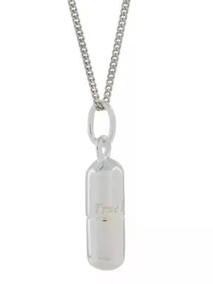 TRUE ROCKS Tone Engraved Logo Pill Pendant Necklace - Silver