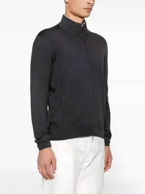 BARBA NAPOLI Virgin Wool Fine Knit Zip Cardigan - Grey