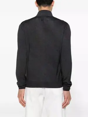 BARBA NAPOLI Virgin Wool Fine Knit Zip Cardigan - Grey