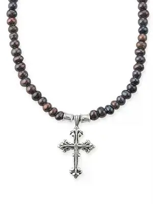 Emanuele Bicocchi Avelli Cross Pearl Necklace - Silver