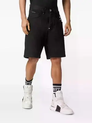 Philipp Plein Skull Embroidered Denim Shorts