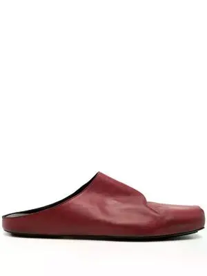 UMA WANG Square-toe Leather Slippers - Red