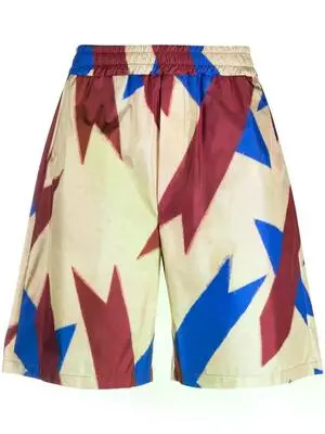 PIERRE-LOUIS MASCIA Abstract Print Silk Shorts - Neutrals