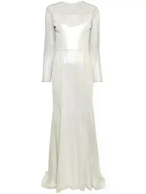 BAZZA ALZOUMAN Rhinestone-embellished Fishtail Gown - Silver
